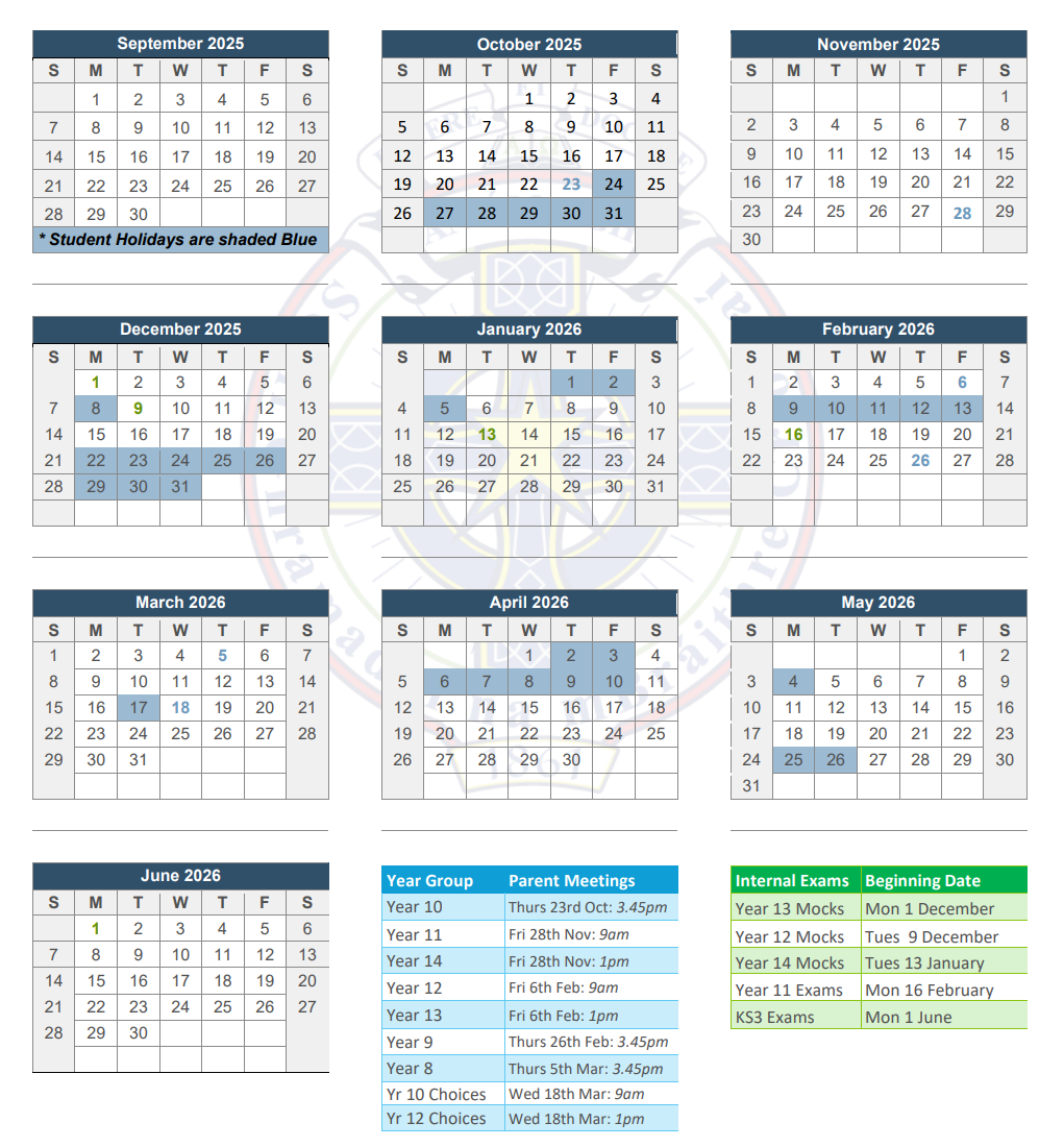 Dates for 2025-26 Academic Year - Christian Brothers